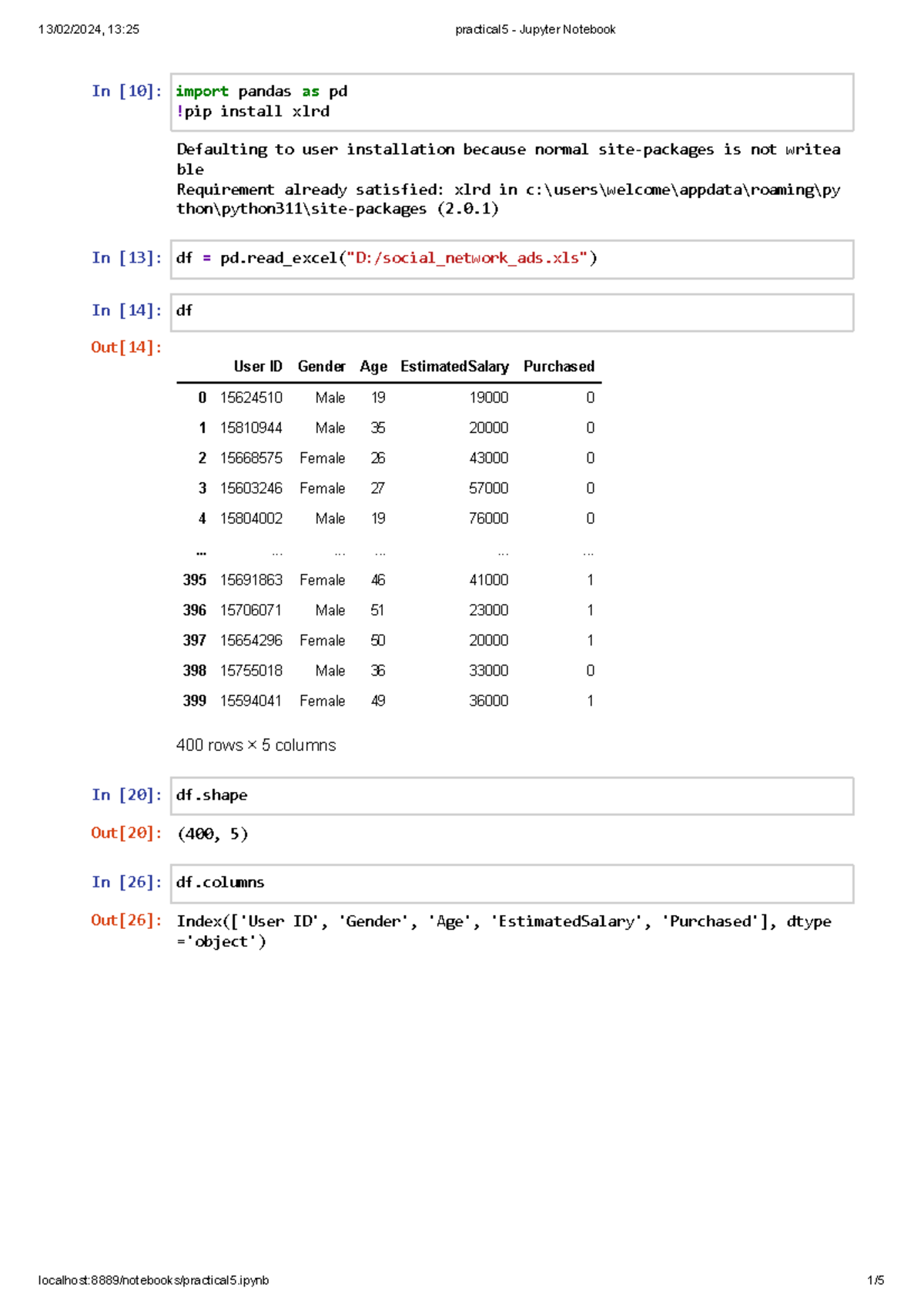 Practical 5 - Data Analysis with Jupyter Notebook Techniques - Studocu