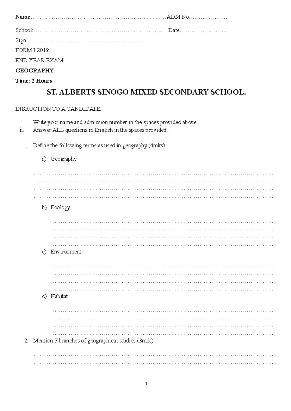 GEOG F1 - assignment and short quizes - Name .......................................... - Studocu