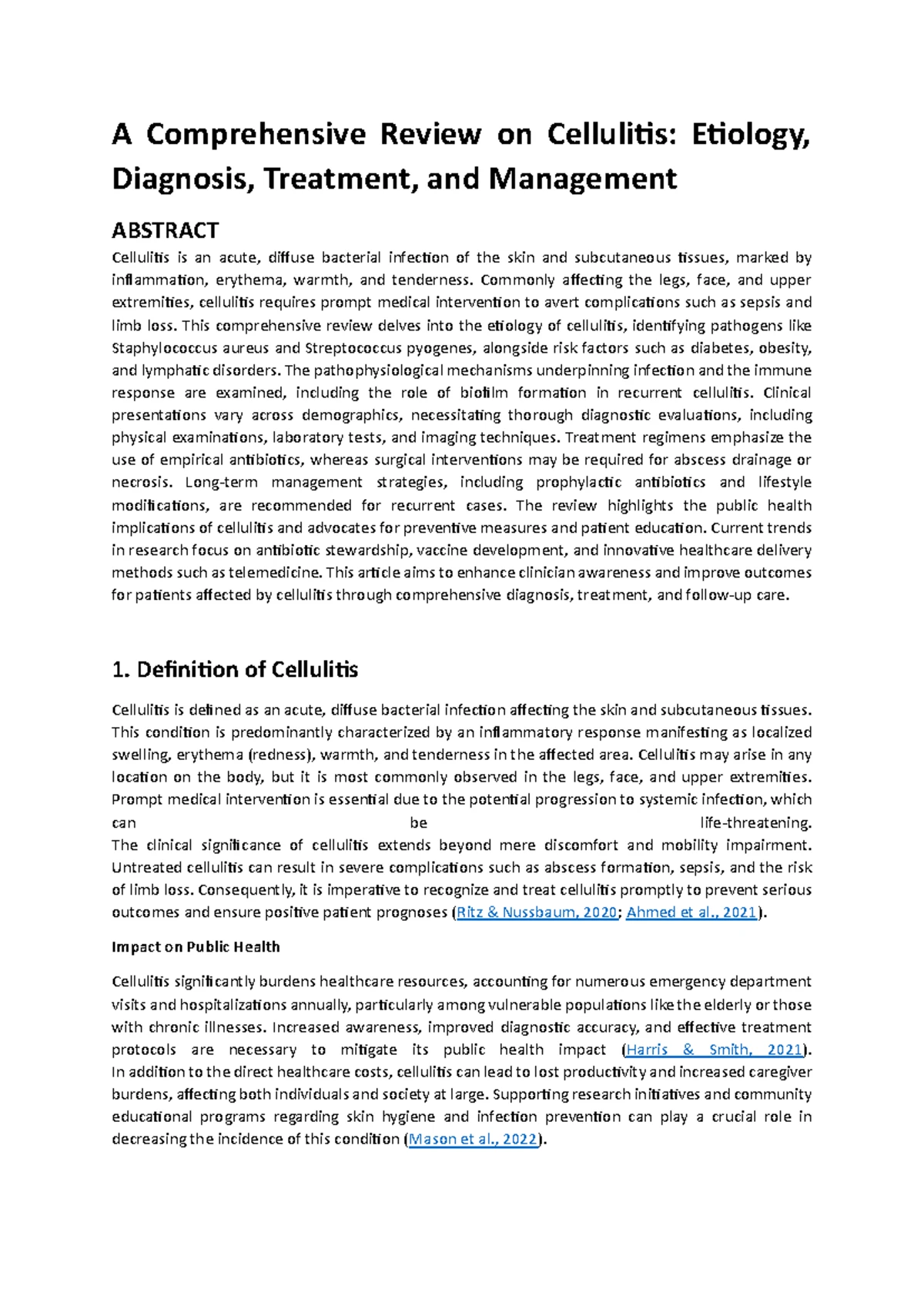 A Comprehensive Review on Cellulitis: Etiology, Diagnosis, and ...