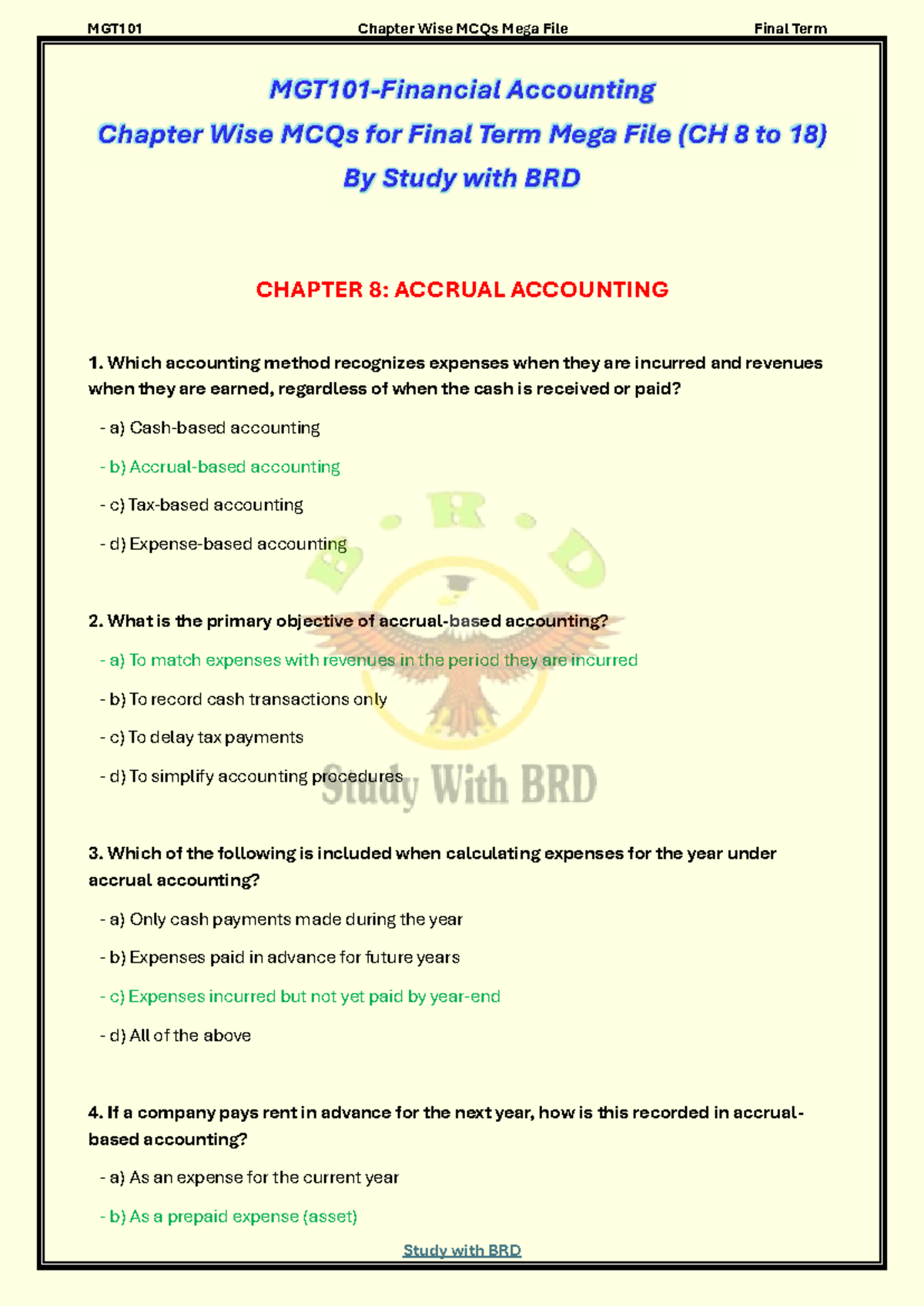 MGT101 Final Term Chapter Wise MCQs Mega File (Ch 8-18) - Studocu
