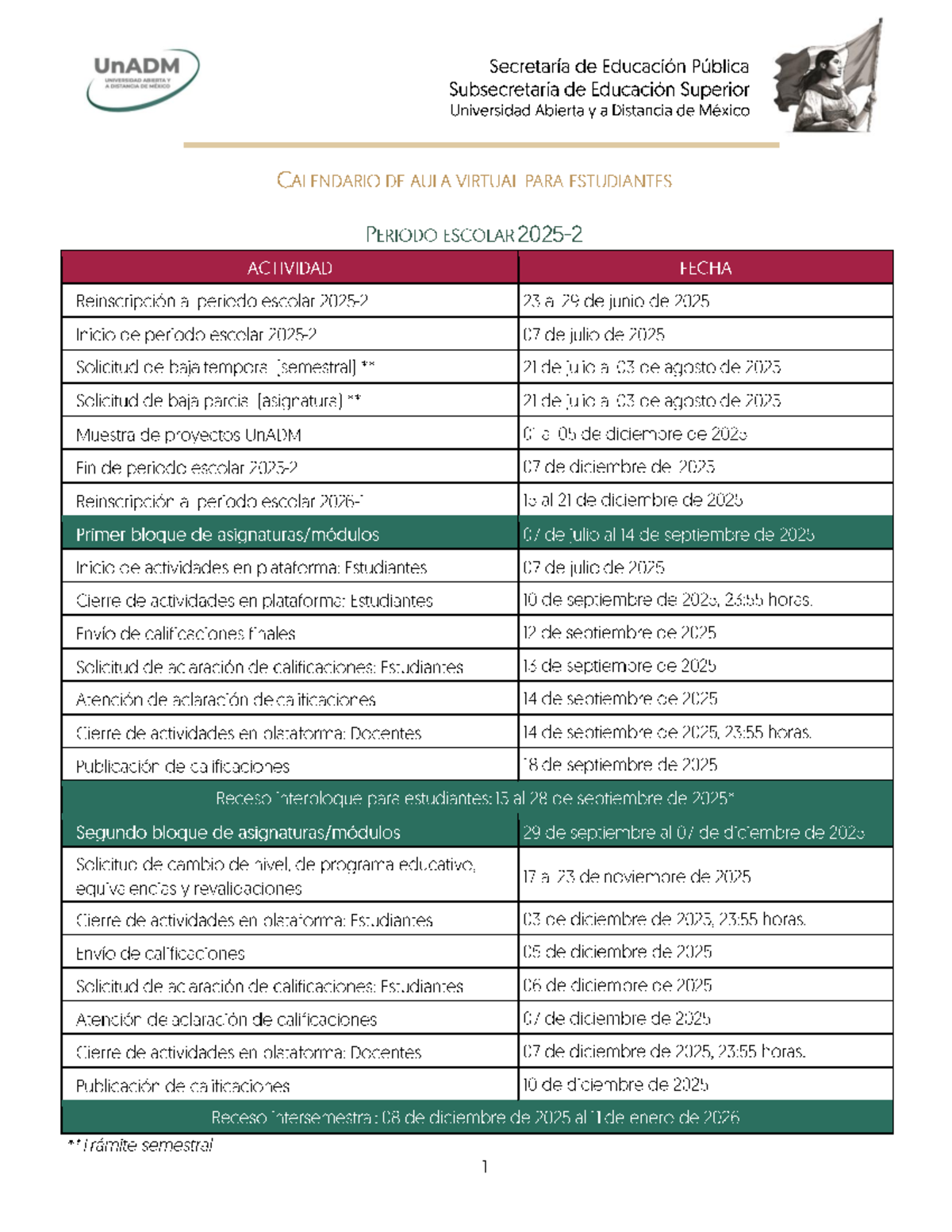 Calendario Unadm 2025 2 Actividades Y Fechas Clave Studocu