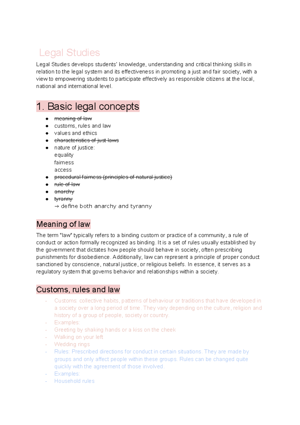 Year 11 Legal Studies Syllabus Summary Notes for Students - Studocu