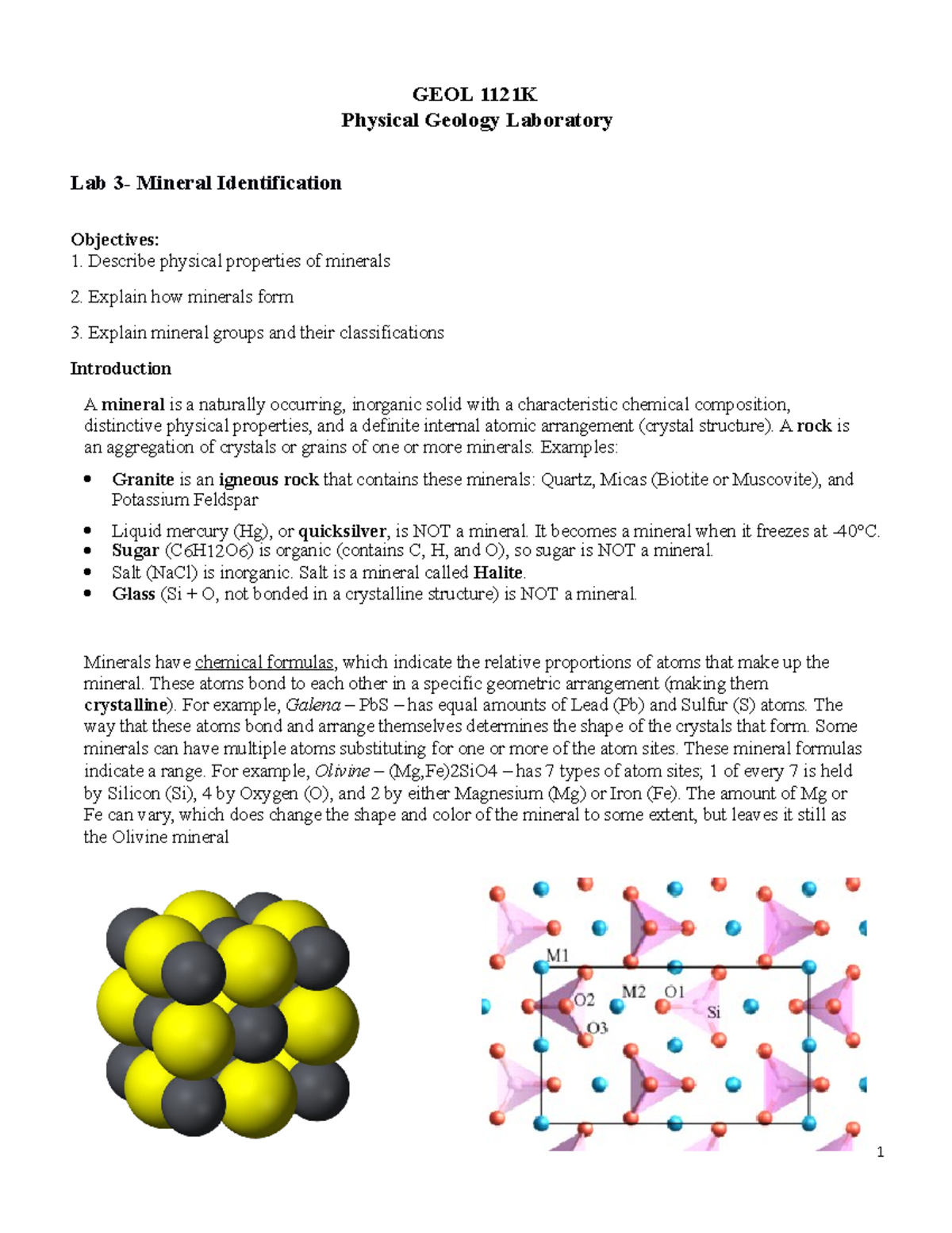 GEOL 1121K Lab 3: Mineral Identification Techniques and Properties ...