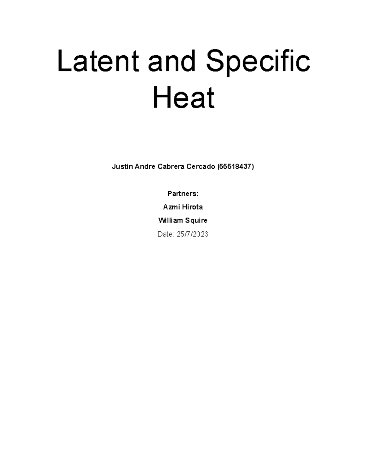 Latent and Specific Heat Lab Report Jce61 - Latent and Specific Heat ...