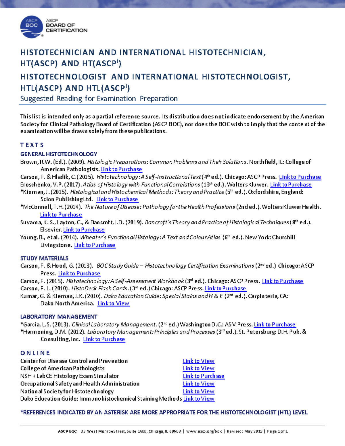 HISTOTECHNOLOGY EXAM PREP: READING LIST FOR HT(ASCP) & HTL(ASCP) - Studocu