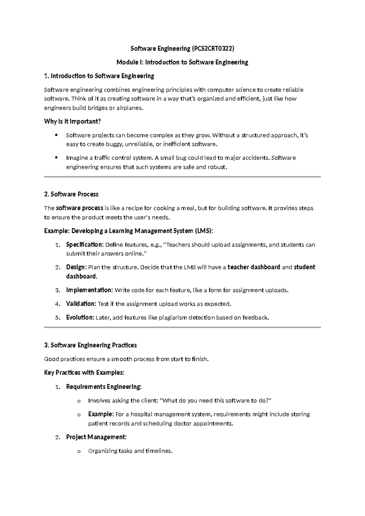 Software Engineering Notes - Software Engineering (PCS2CRT0322) Module ...