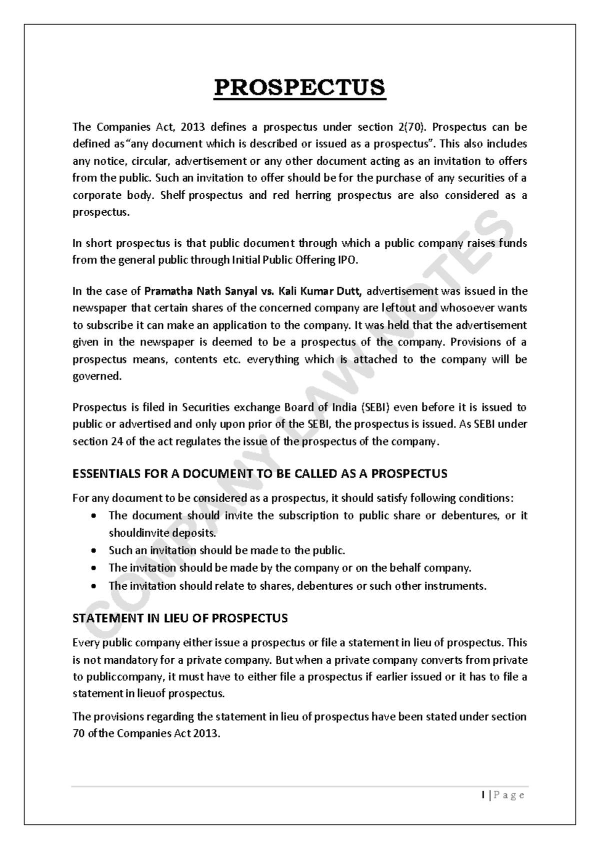 Company Law - Understanding the Essentials of a Prospectus - Studocu