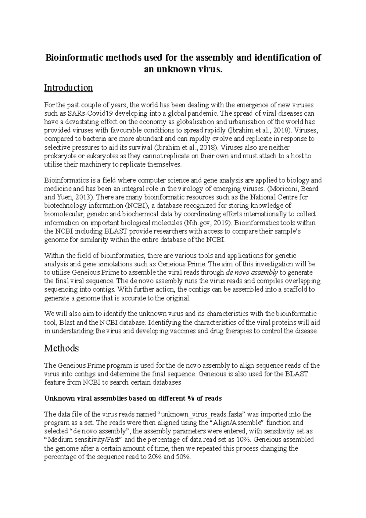 GEGE2001 Practical Report - Bioinformatic methods used for the assembly ...