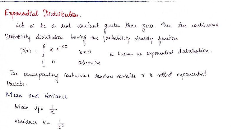 Exponential Distribution: Key Concepts and Problem Solutions - Studocu