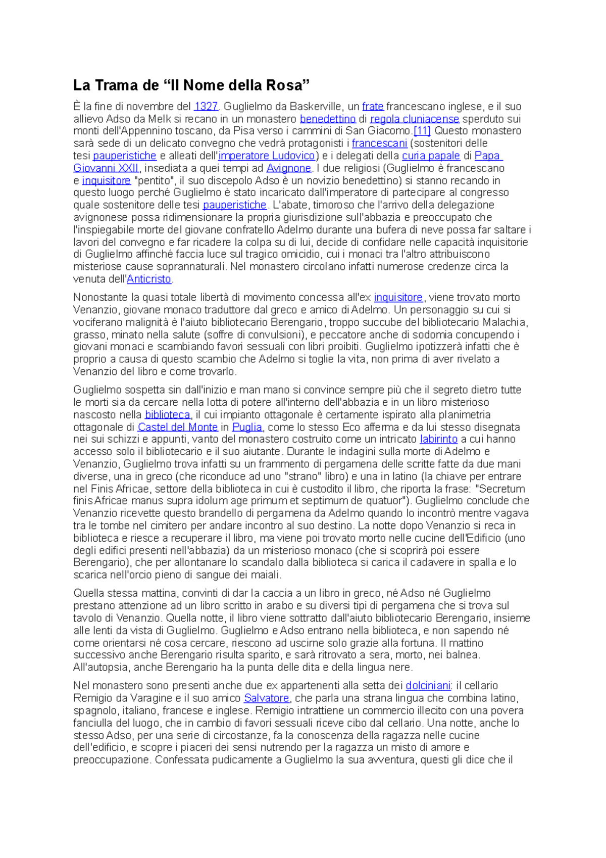 Il Nome della Rosa - riassunto - La Trama de “Il Nome della Rosa” È la ...