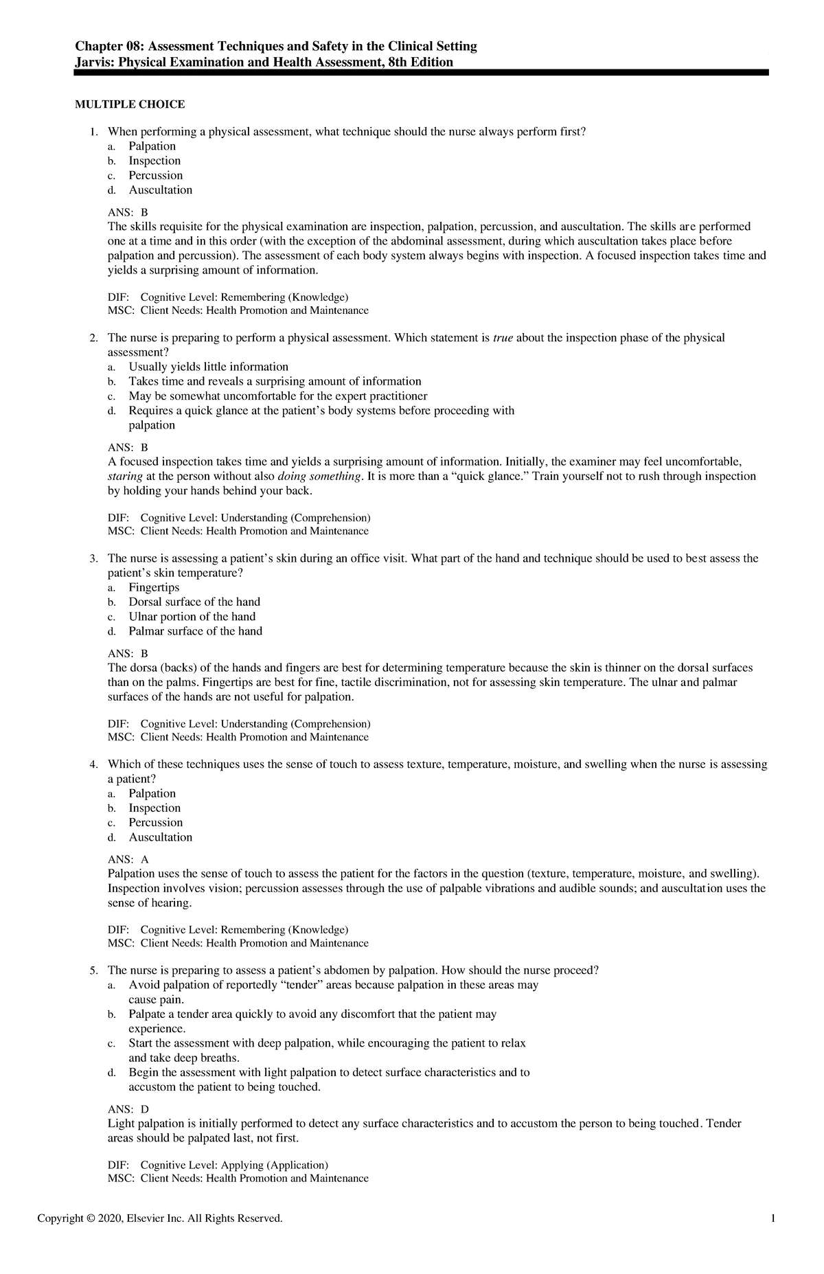 Exam View - Chapter 10 - Chapter 10: Vital Signs Jarvis: Physical ...