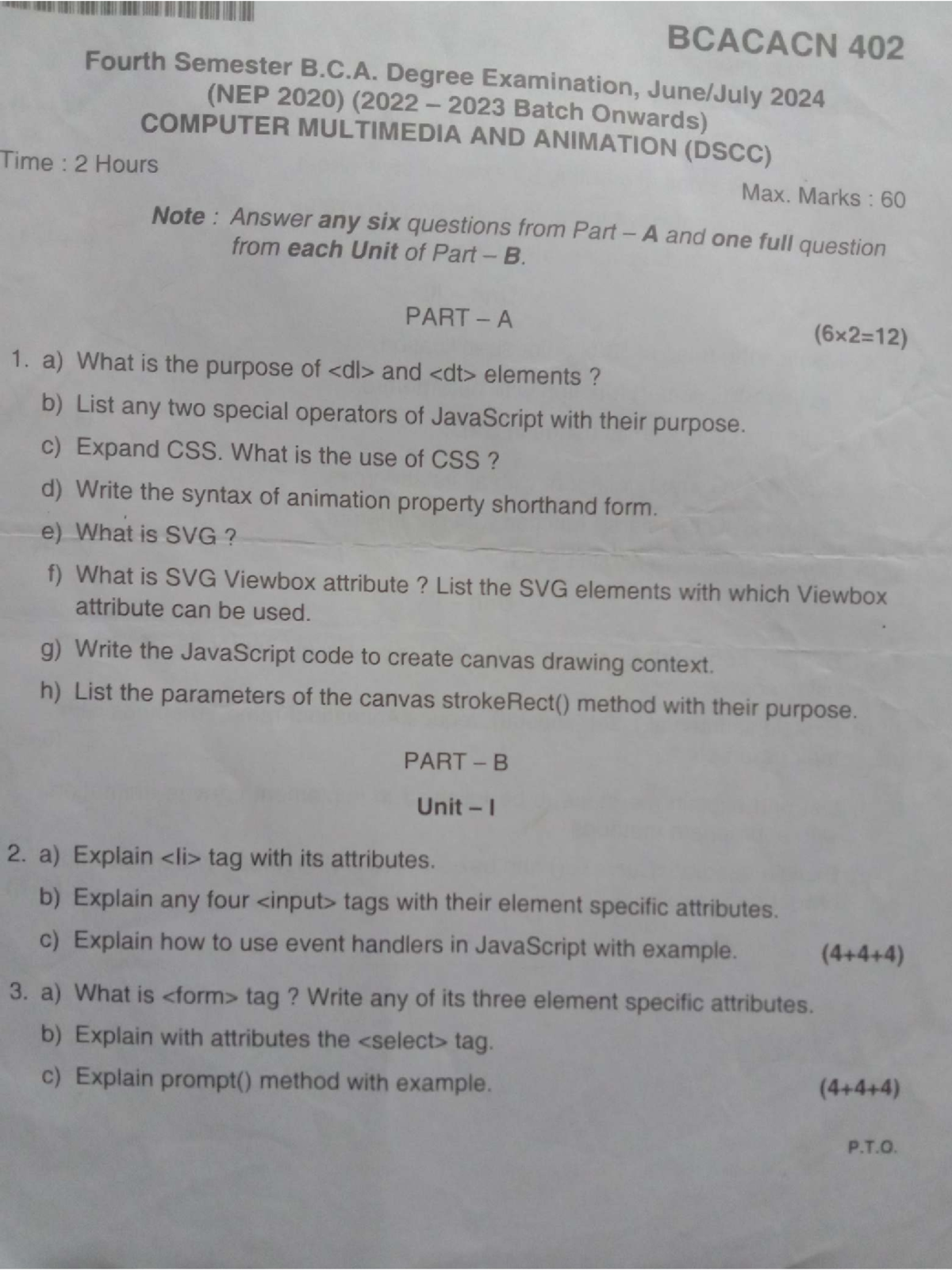 IV Sem NEP BCA CMA Exam Questions - Computer Multimedia & Animation ...