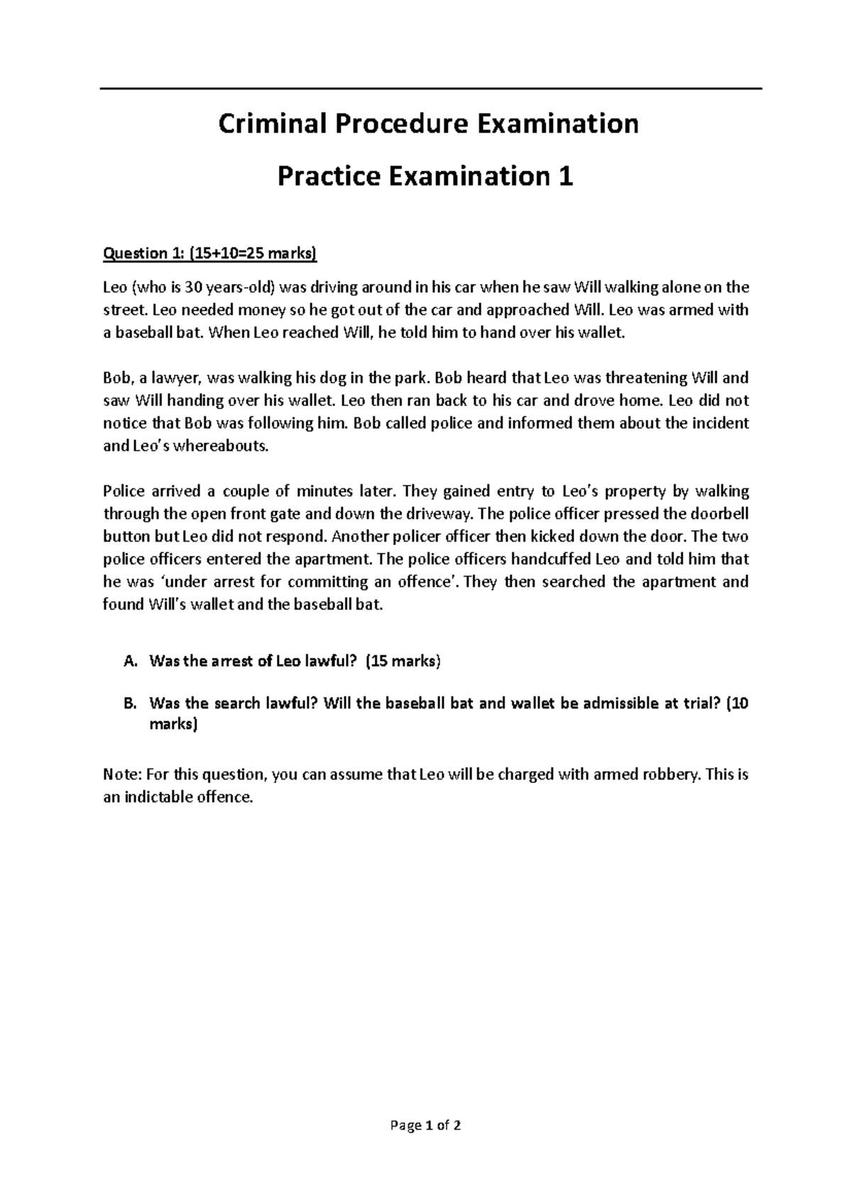 MLP218 Criminal Procedure Practice Exam 1: Leo's Case Analysis - Studocu