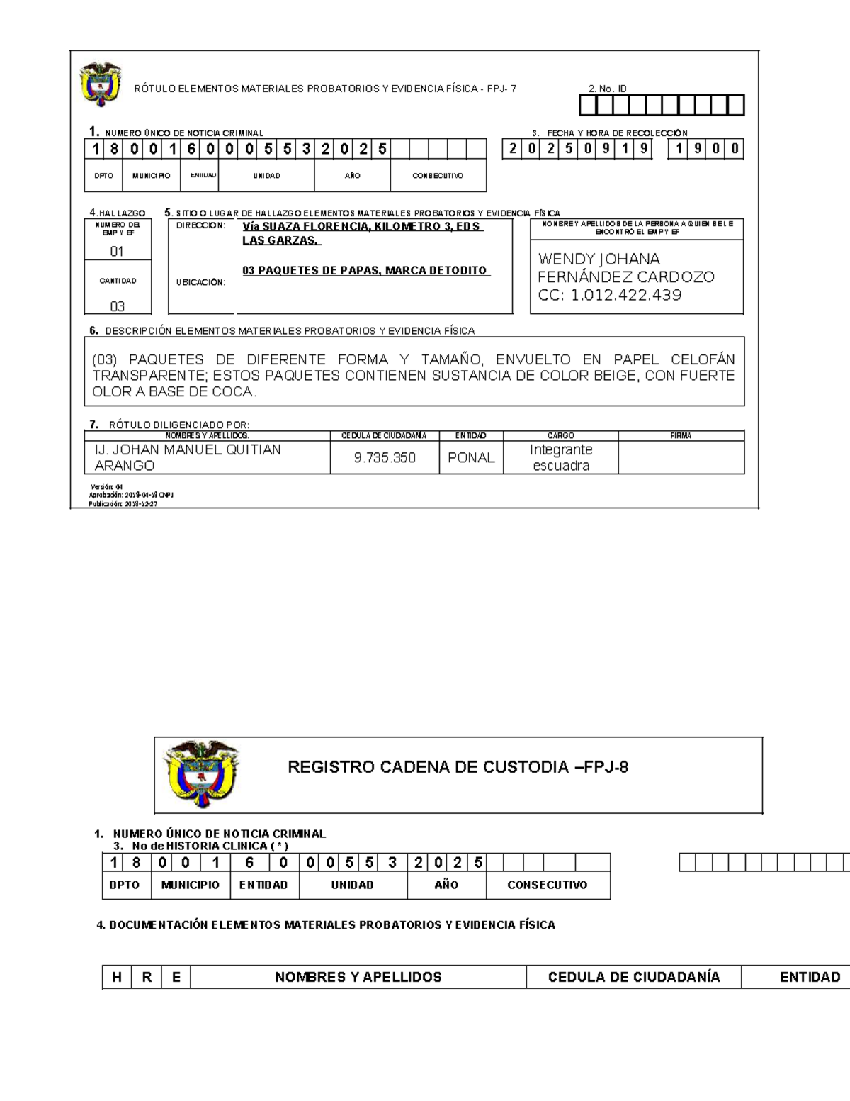 Rótulo y Cadena de Custodia de Elementos Probatorios - 2025 - Studocu