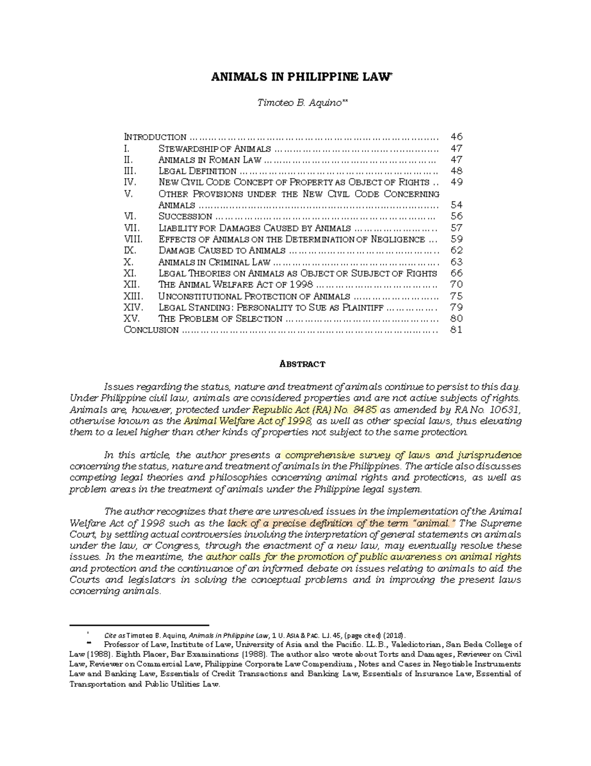 ANIMALS IN PHILIPPINE LAW: A COMPREHENSIVE LECTURE NOTE - Studocu