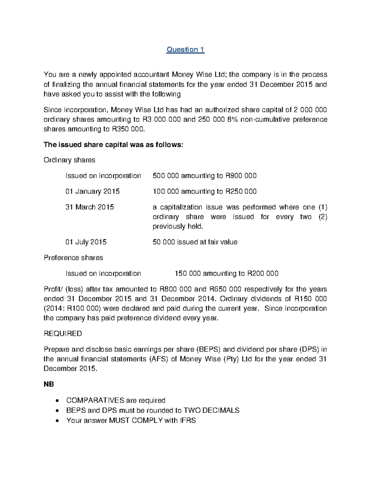 Memo Question paper C - financial accounting activities and ...