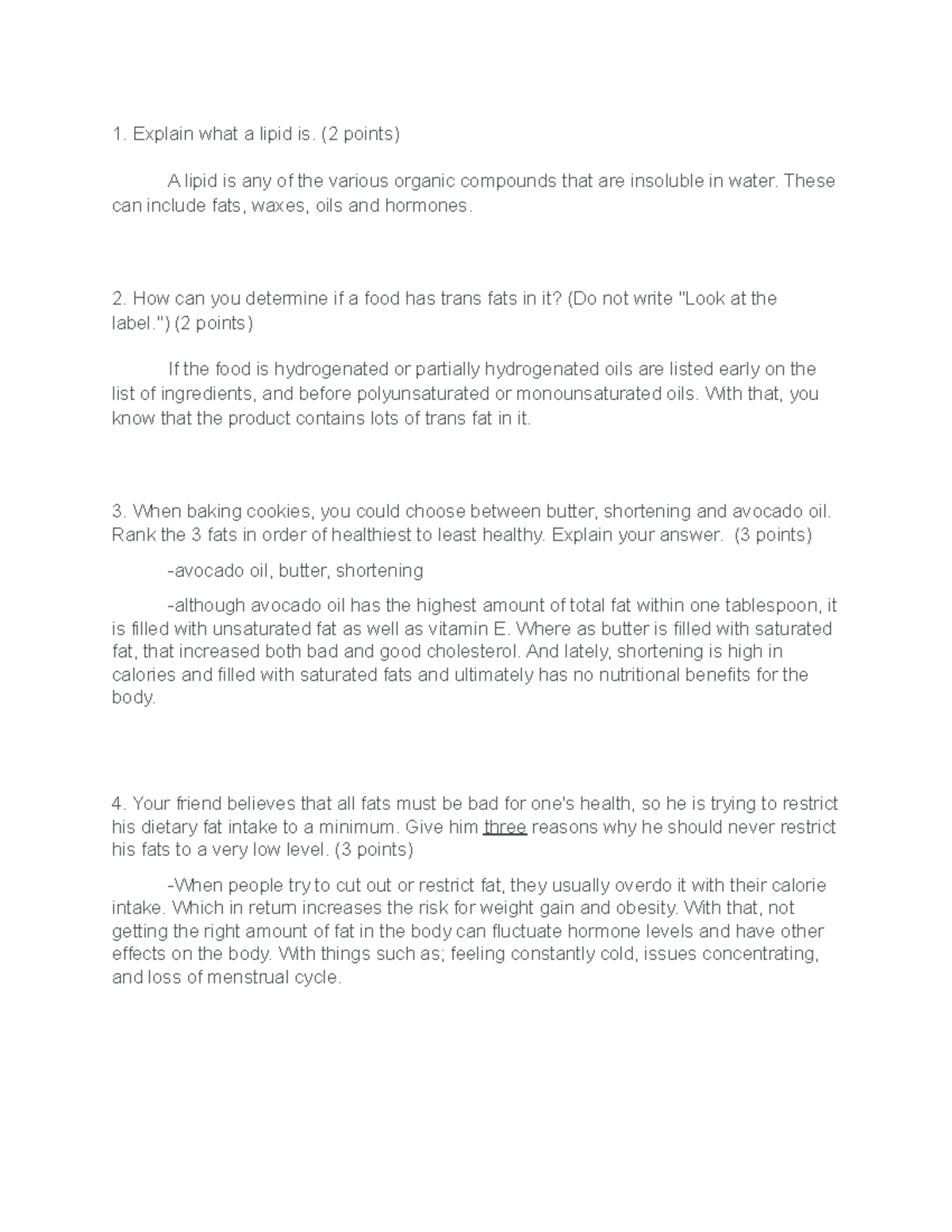 Chp 5 Assignment Questions - Understanding Lipids & Diets - Studocu