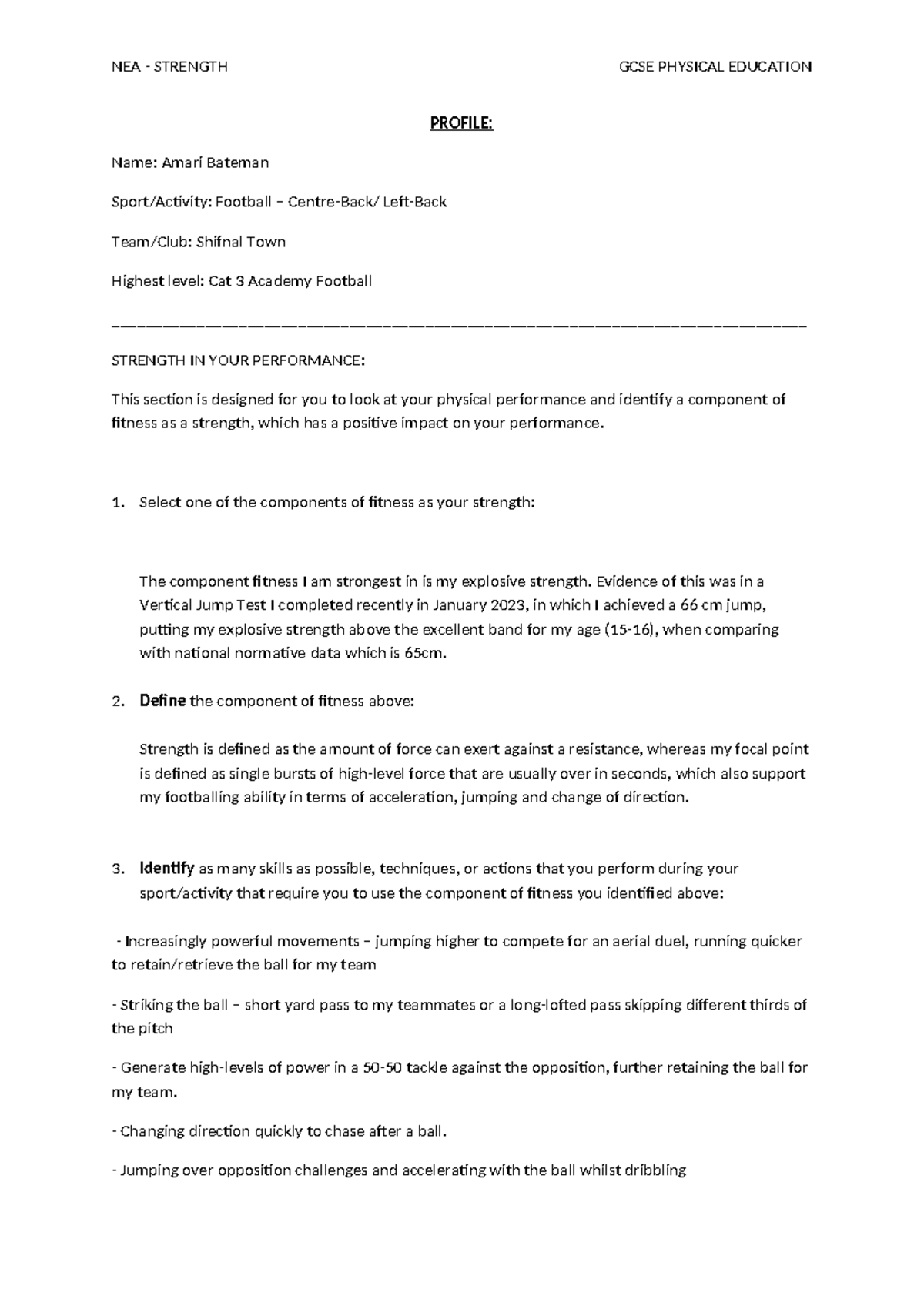 GCSE PE NEA - Strength & Explosive Fitness in Football Performance ...