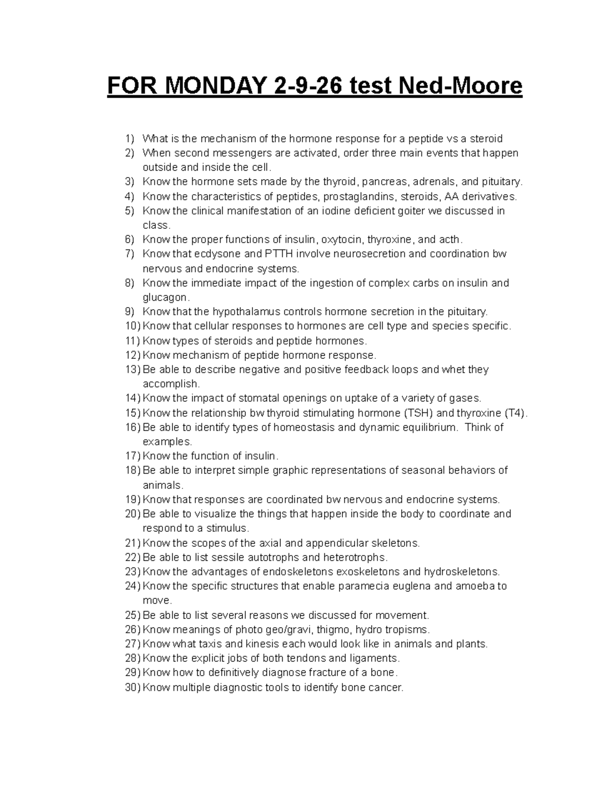 Ned-Moore Hormone Mechanisms Test Review - Studocu