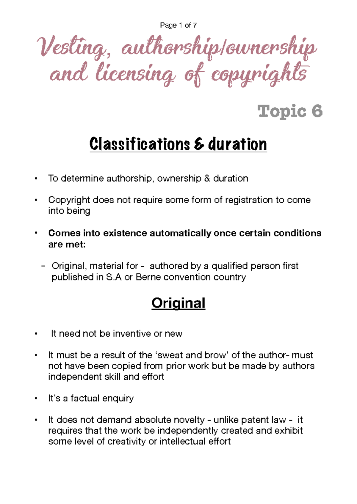 Copyright Ownership & Licensing: Key Concepts & Duration Insights - Studocu