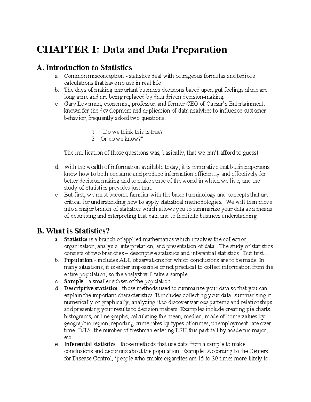 CHAPTER 1: Introduction to Statistics and Data Analysis (ISDS 2000) - Studocu