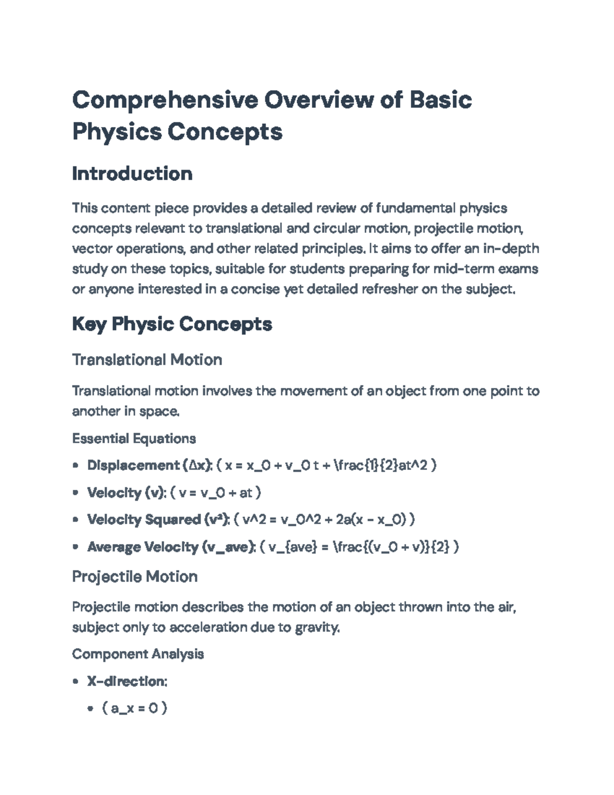 Comprehensive Guide to Physics Concepts for Midterm Exam - Comprehensive Overview of Basic ...