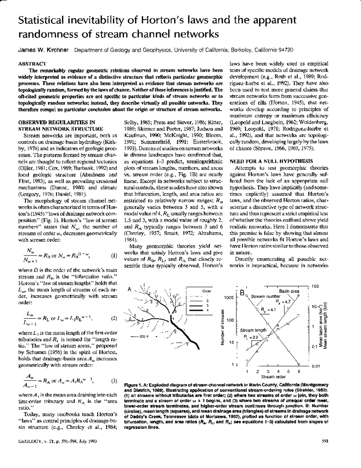 Horton's Laws and Statistical Analysis of Stream Channel Networks (GEOL ...