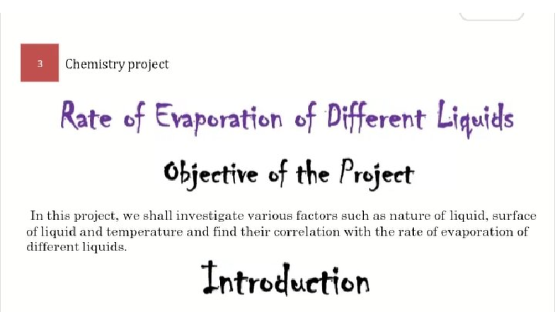 DETERMINATION OF THE RATE OF EVAPORATION OF DIFFERENT LIQUIDS - 3 Chemistry project Rate of ...