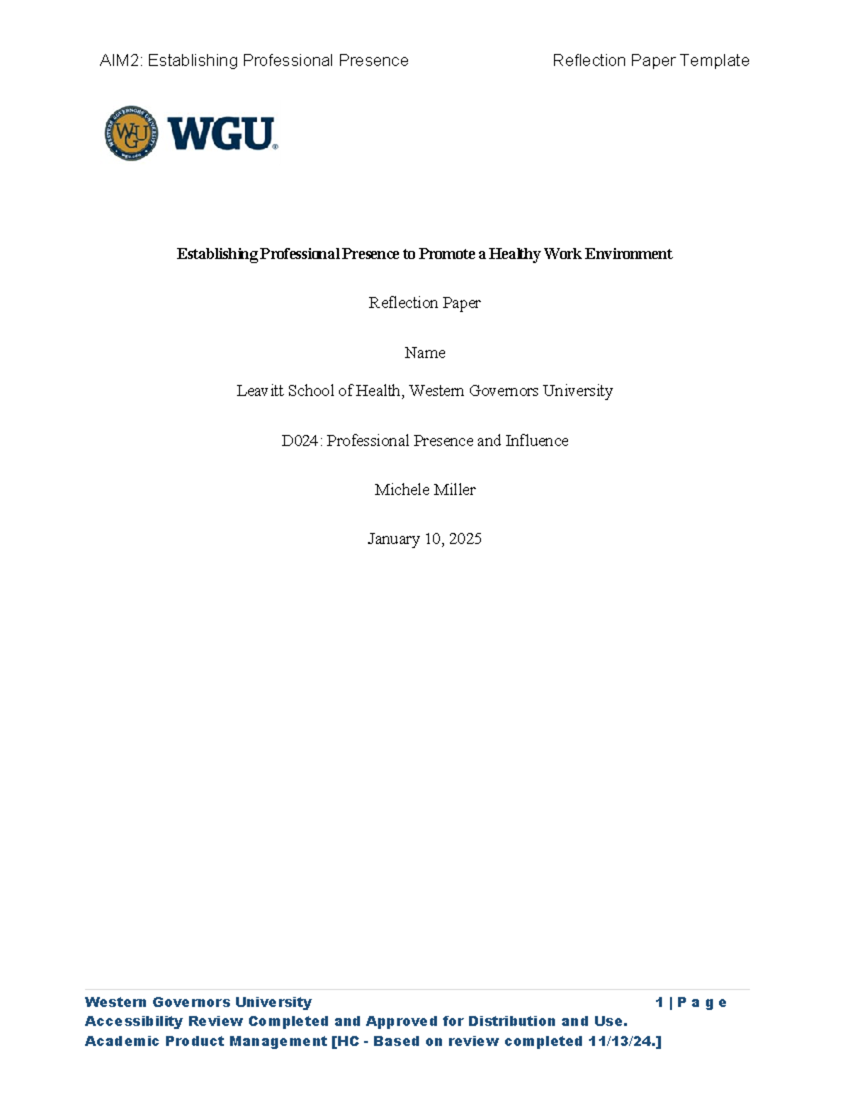 AIM2: Reflection Paper on Professional Presence for Healthy Work ...