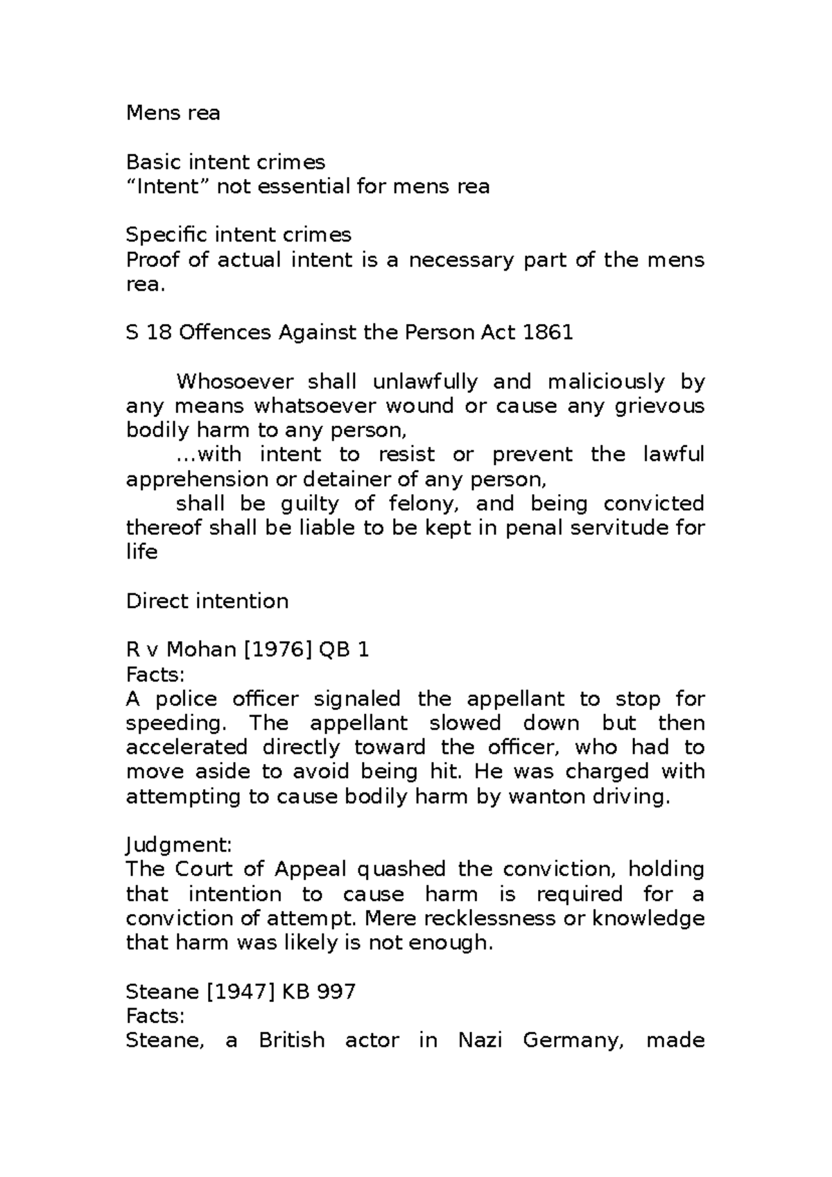 Mens Rea: Understanding Intent in Criminal Law (Law 101 Notes) - Studocu