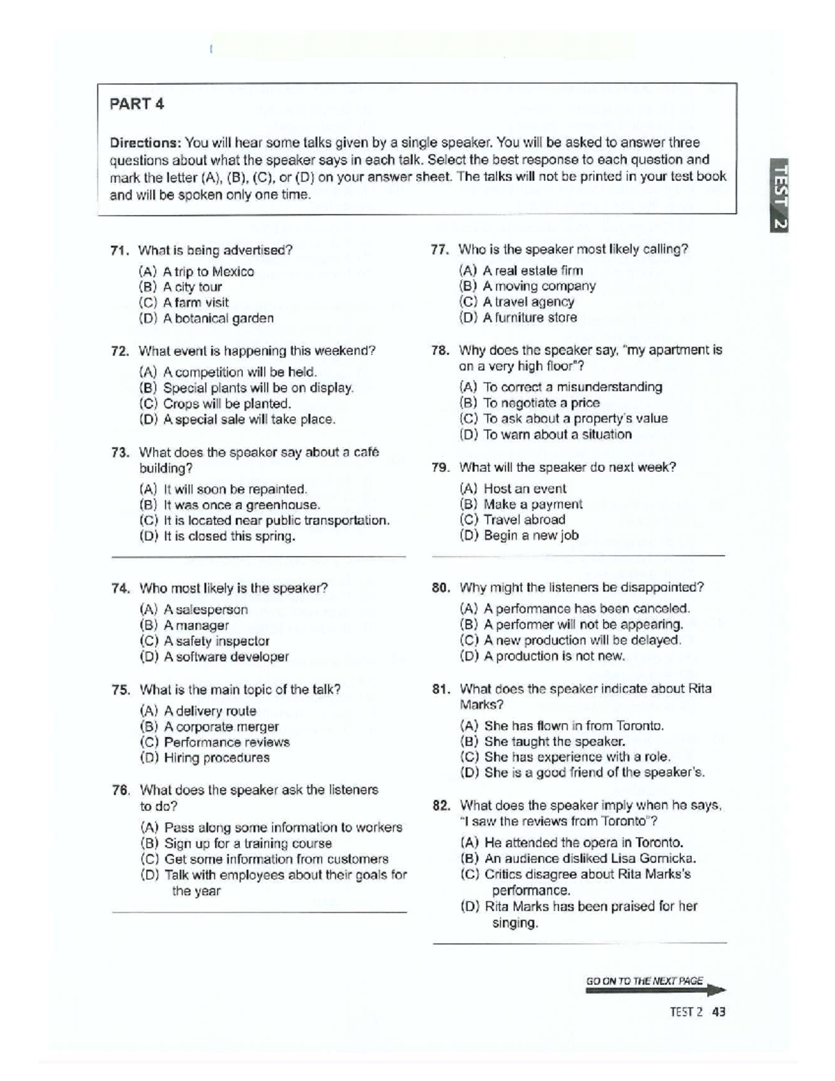 Listening Comprehension Practice: Test 2 Questions and Answers - Studocu