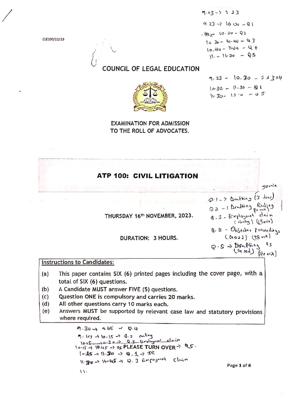 NOV 2023 - CLE ATP 100 & ATP 101 - Past Exam Papers & Guidelines - Studocu