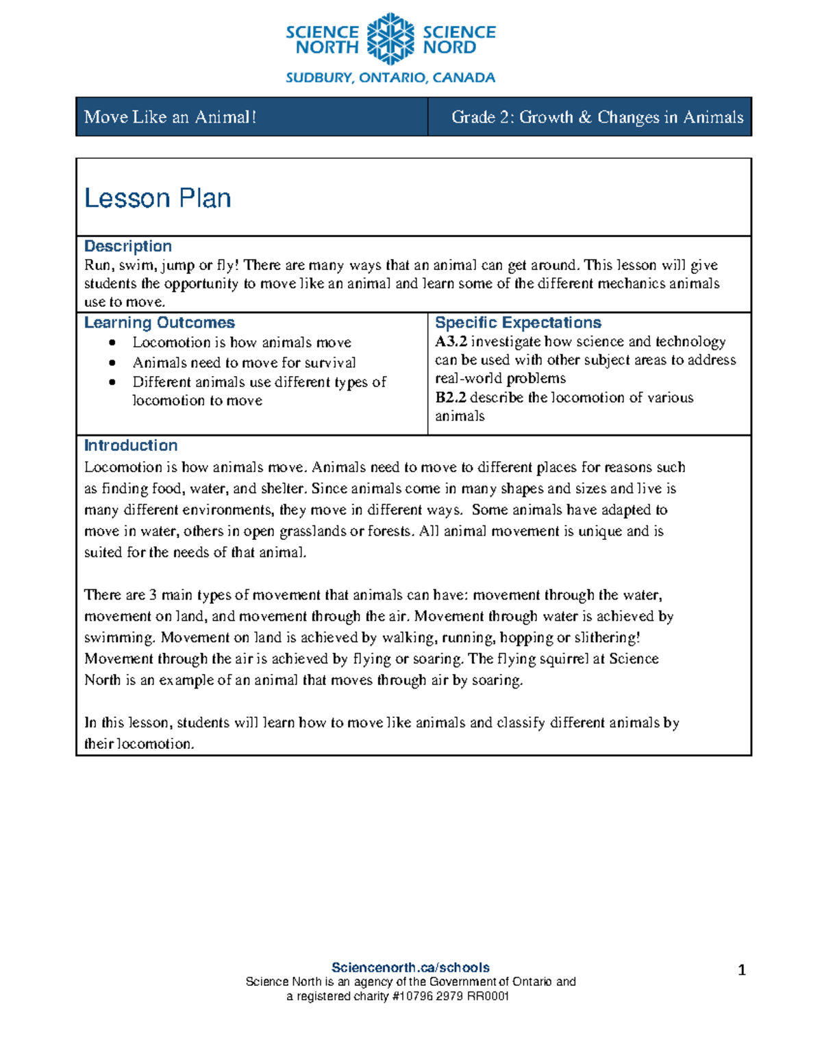 Move-Like-an-Animal-Lesson-Plan - Sciencenorth/schools Science North is ...