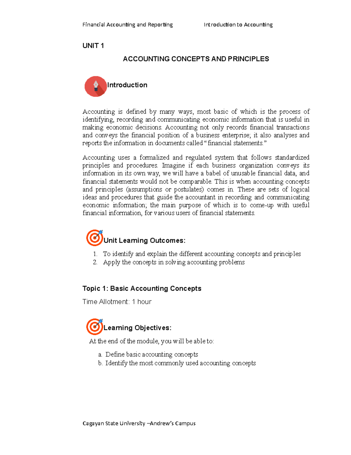 Module-chapter 2 Accounting Concepts AND Principles - UNIT 1 ACCOUNTING ...