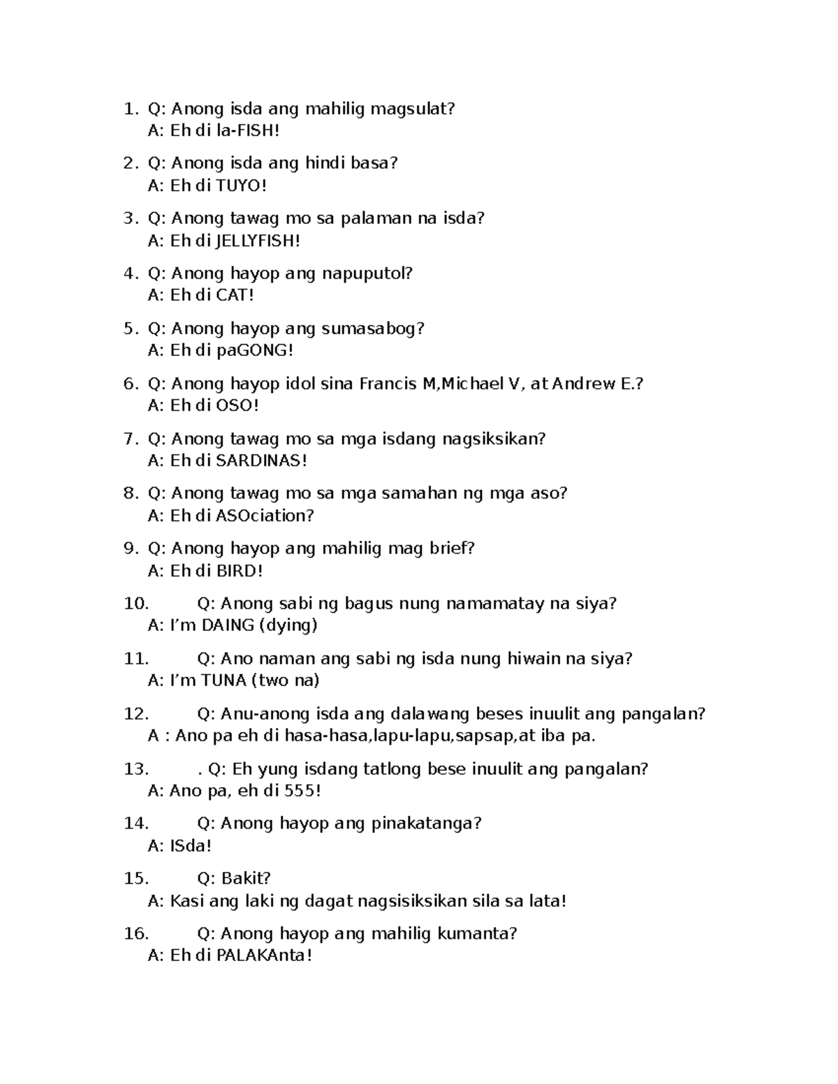 Filipino & International Jokes Compilation for Fun and Laughter - Studocu