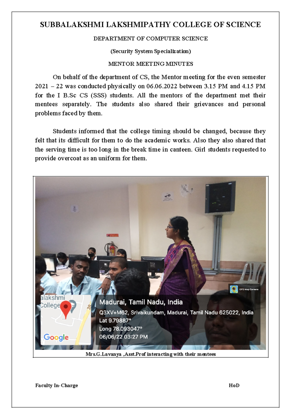 Mentor Meeting Minutes for I B.Sc CS Students - 06.06.2022 - Studocu