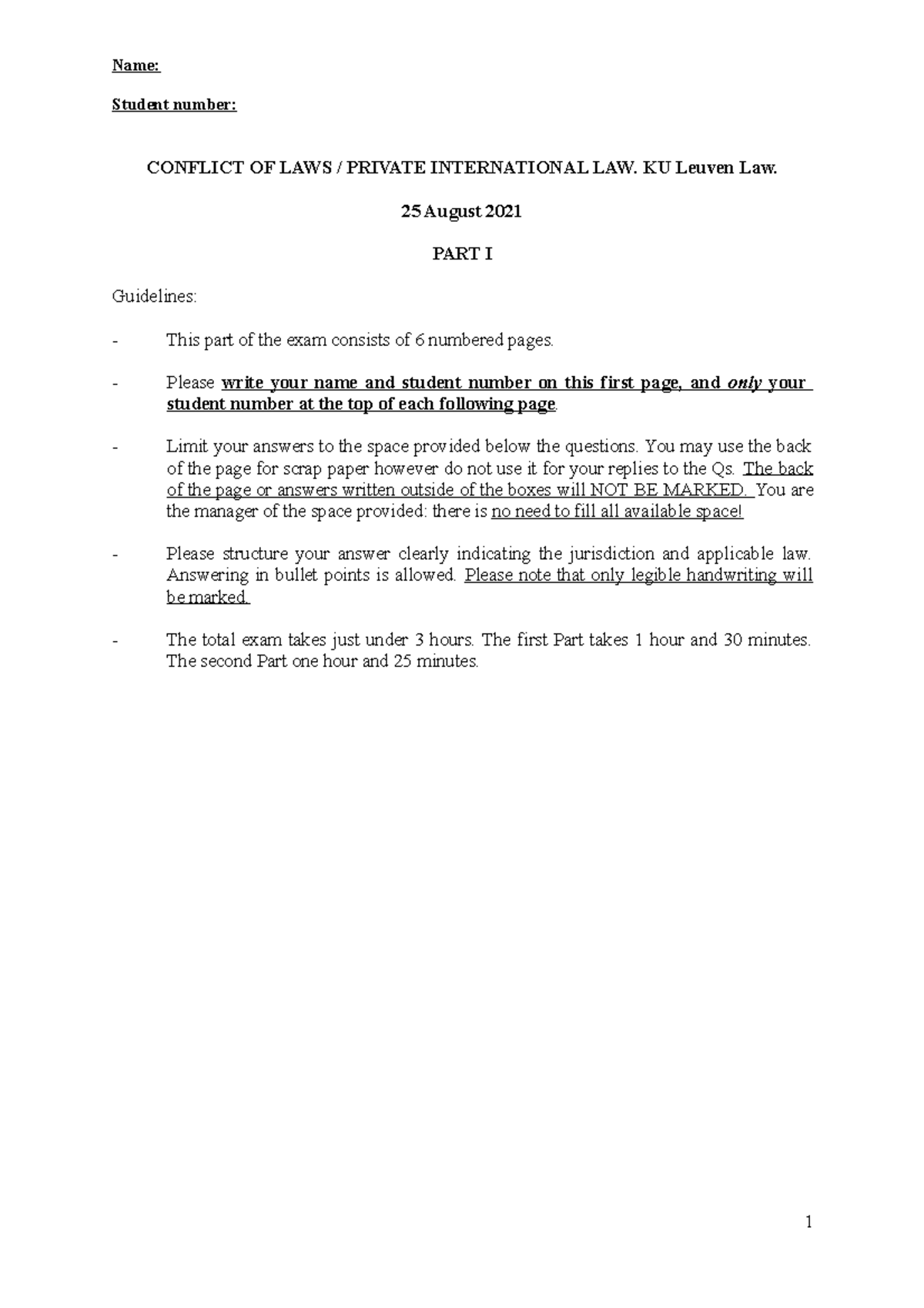 2021 Final Exam Private International Law: Jurisdiction Issues (Part I ...