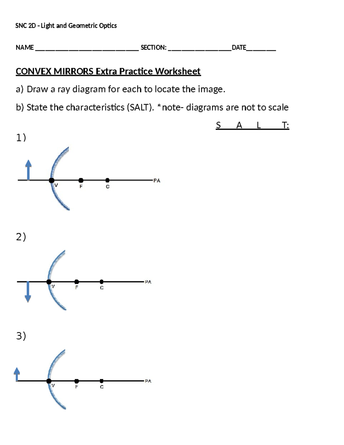 Convex-Mirror-Worksheet - BSEd Science - SNC 2D - Light and Geometric ...