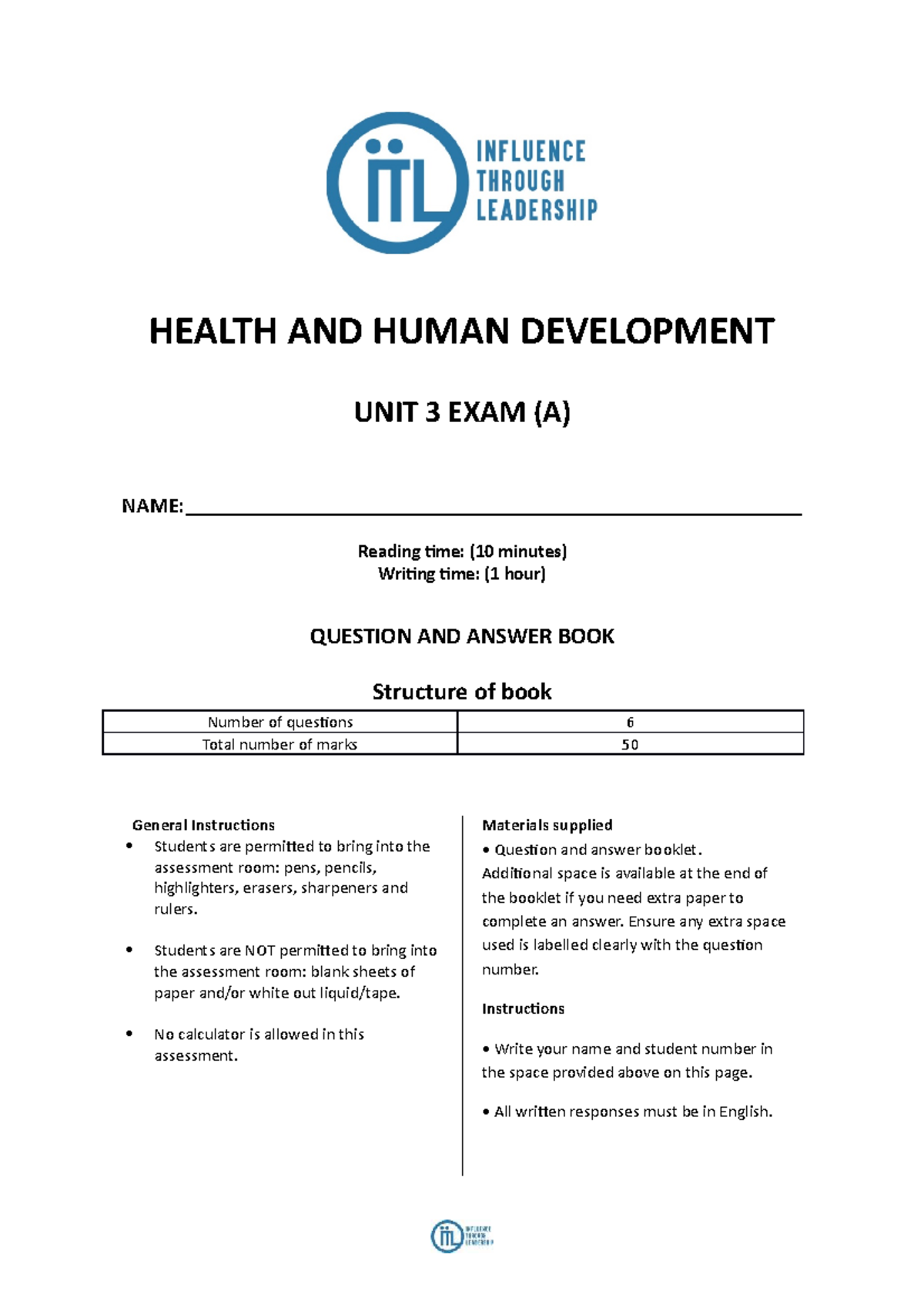 Unit 3 prac exam - idk - HEALTH AND HUMAN DEVELOPMENT UNIT 3 EXAM (A ...