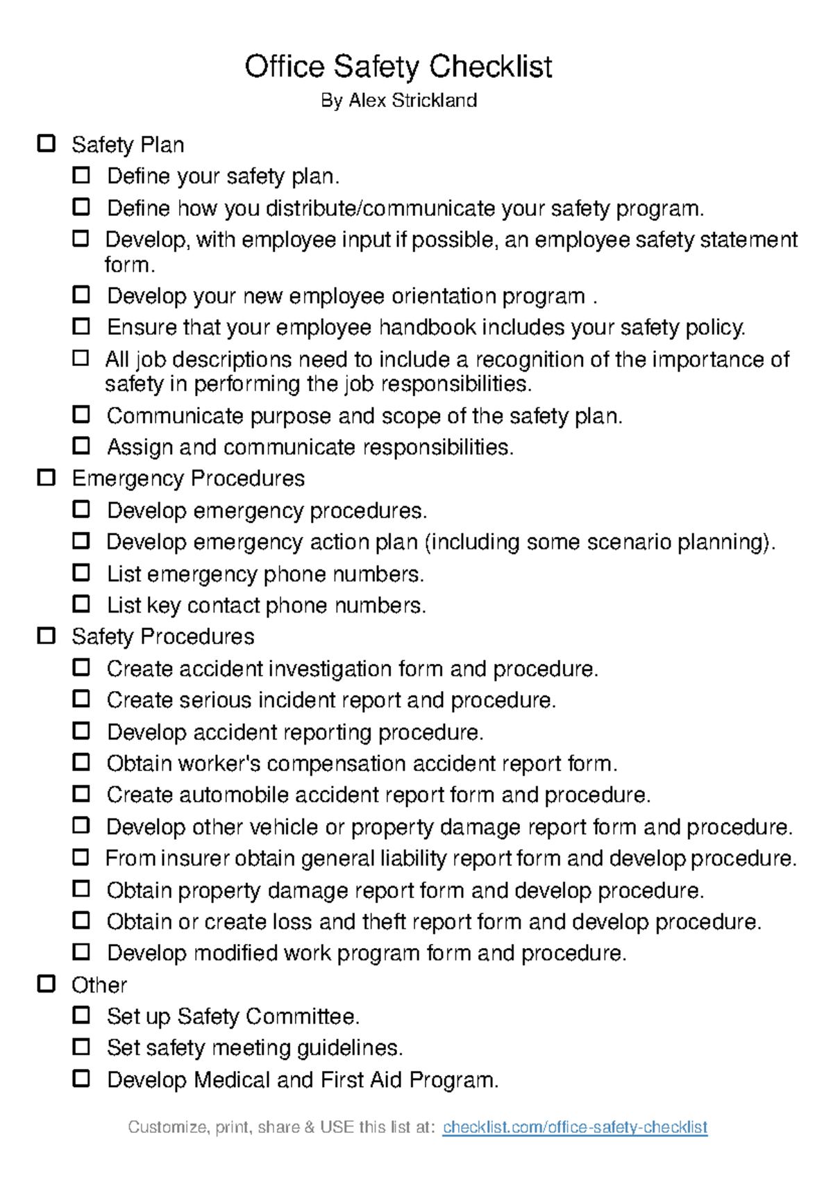 Office Safety Checklist: Comprehensive Safety Plan Guide - Studocu