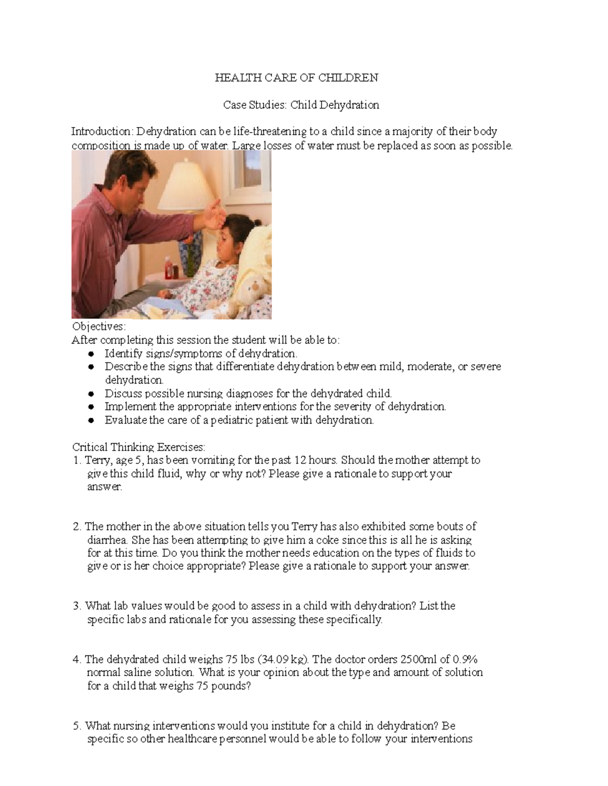 Case Study: Pediatric Dehydration Management and Interventions - Studocu