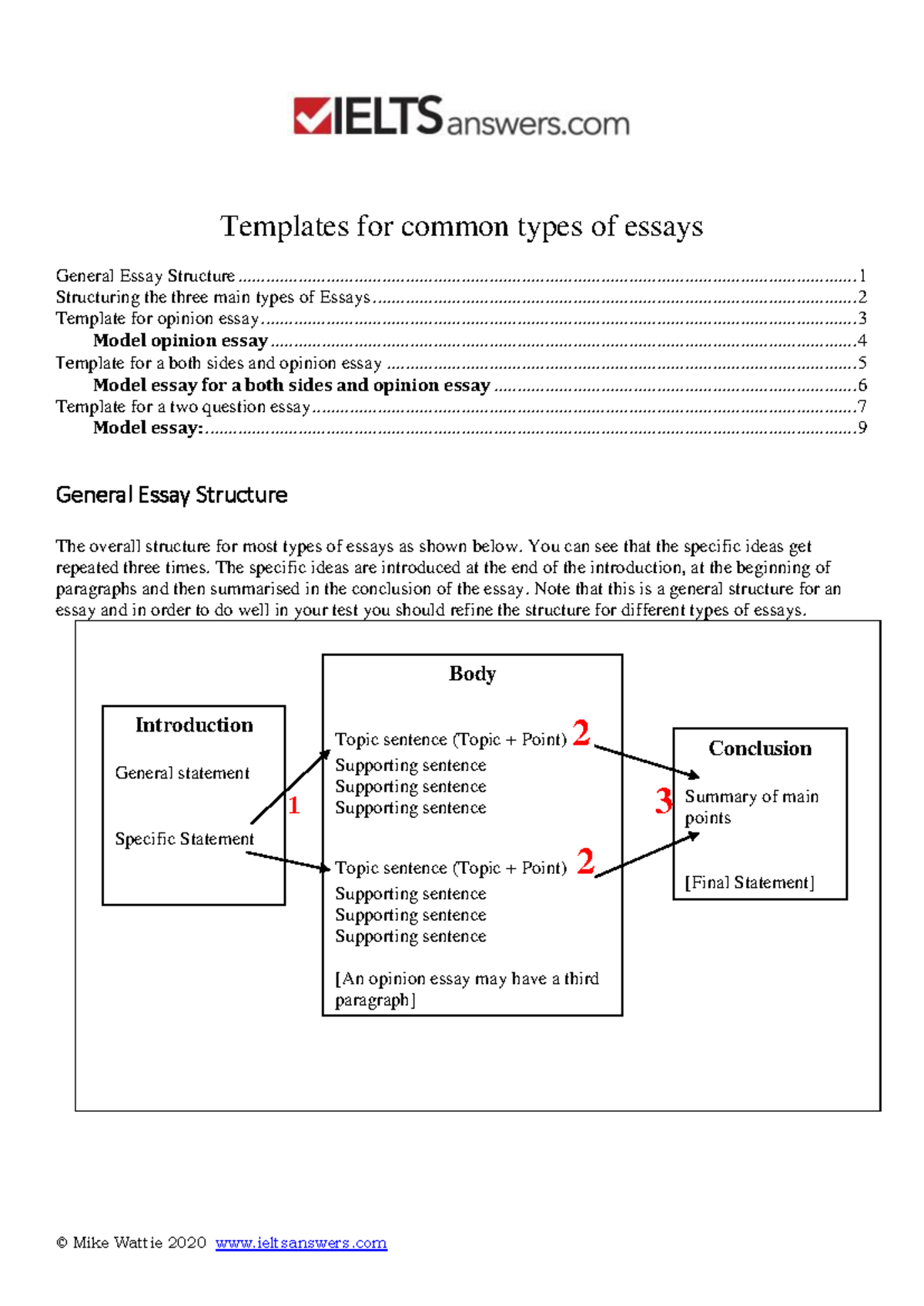 Templates for Common Essay Types: Opinion, Both Sides & Two Questions ...