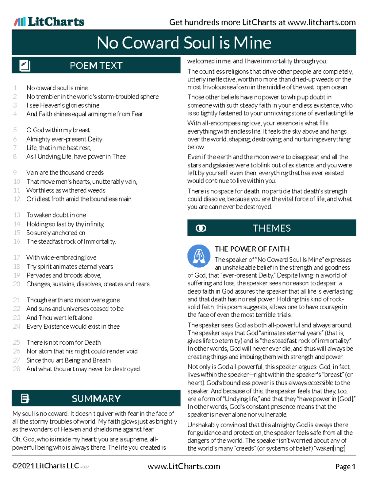 Analysis of "No Coward Soul Is Mine" - POEM TEXT & Themes - Studocu