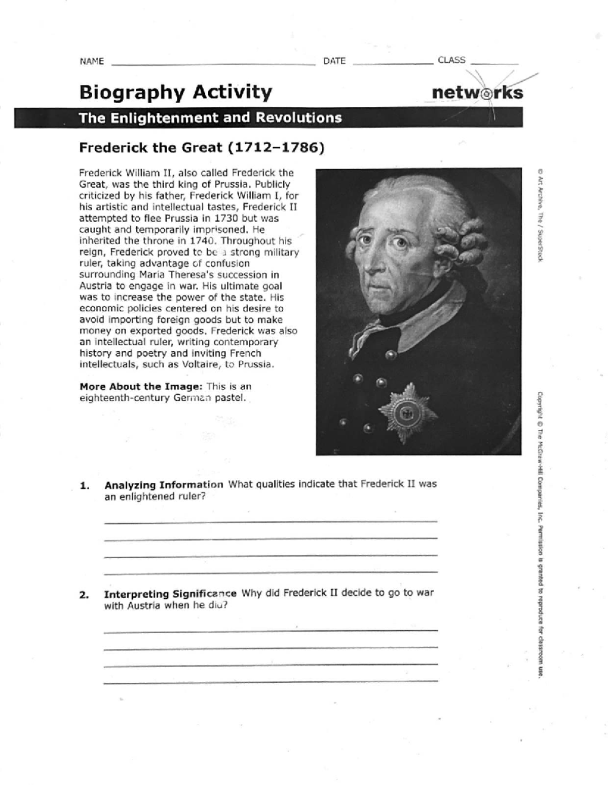 Biography Activity: Frederick the Great and Enlightened Despots - Studocu