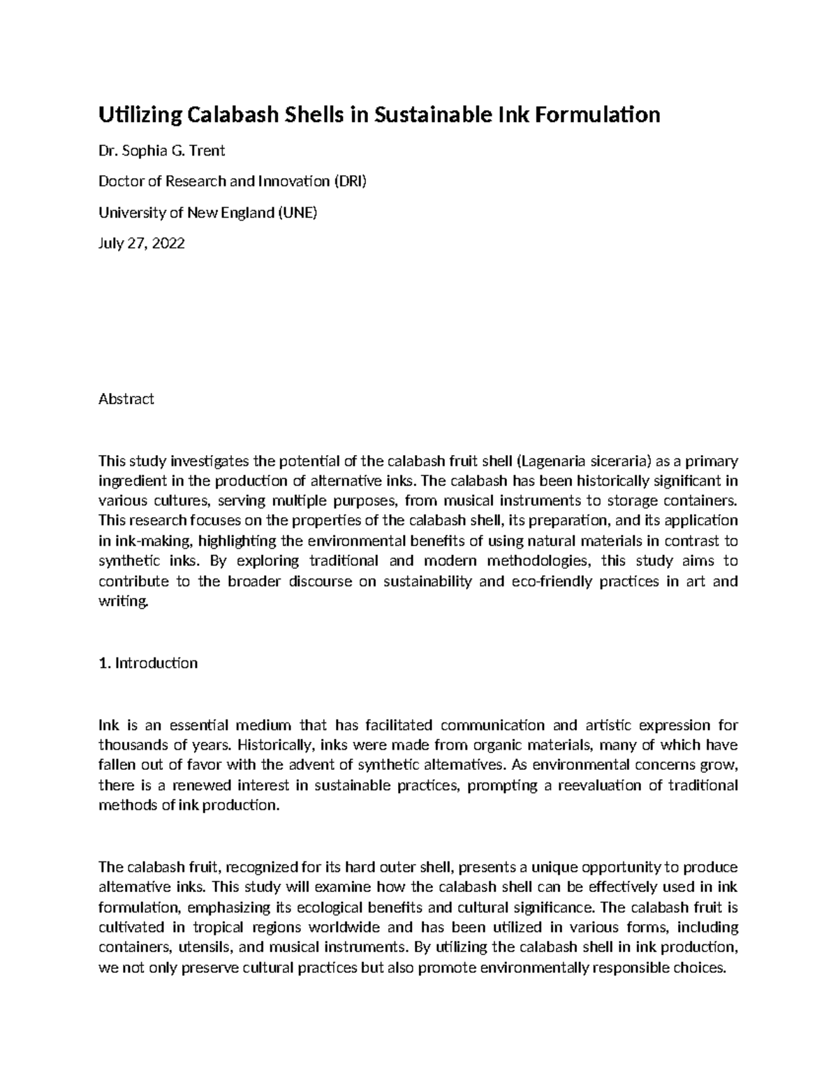 DRI 101: Sustainable Ink Production from Calabash Shells Study - Studocu