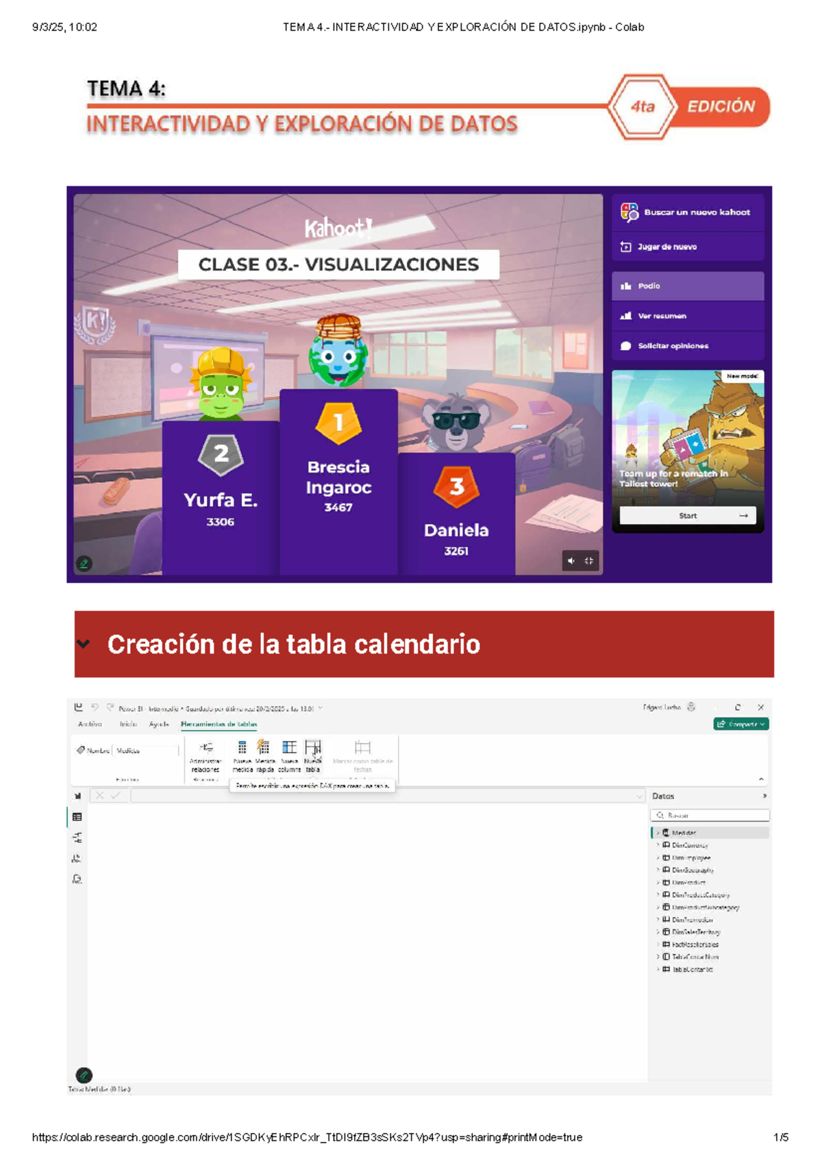 TEMA 4.- Interactividad Y Exploración DE Datos - Creación de la tabla ...