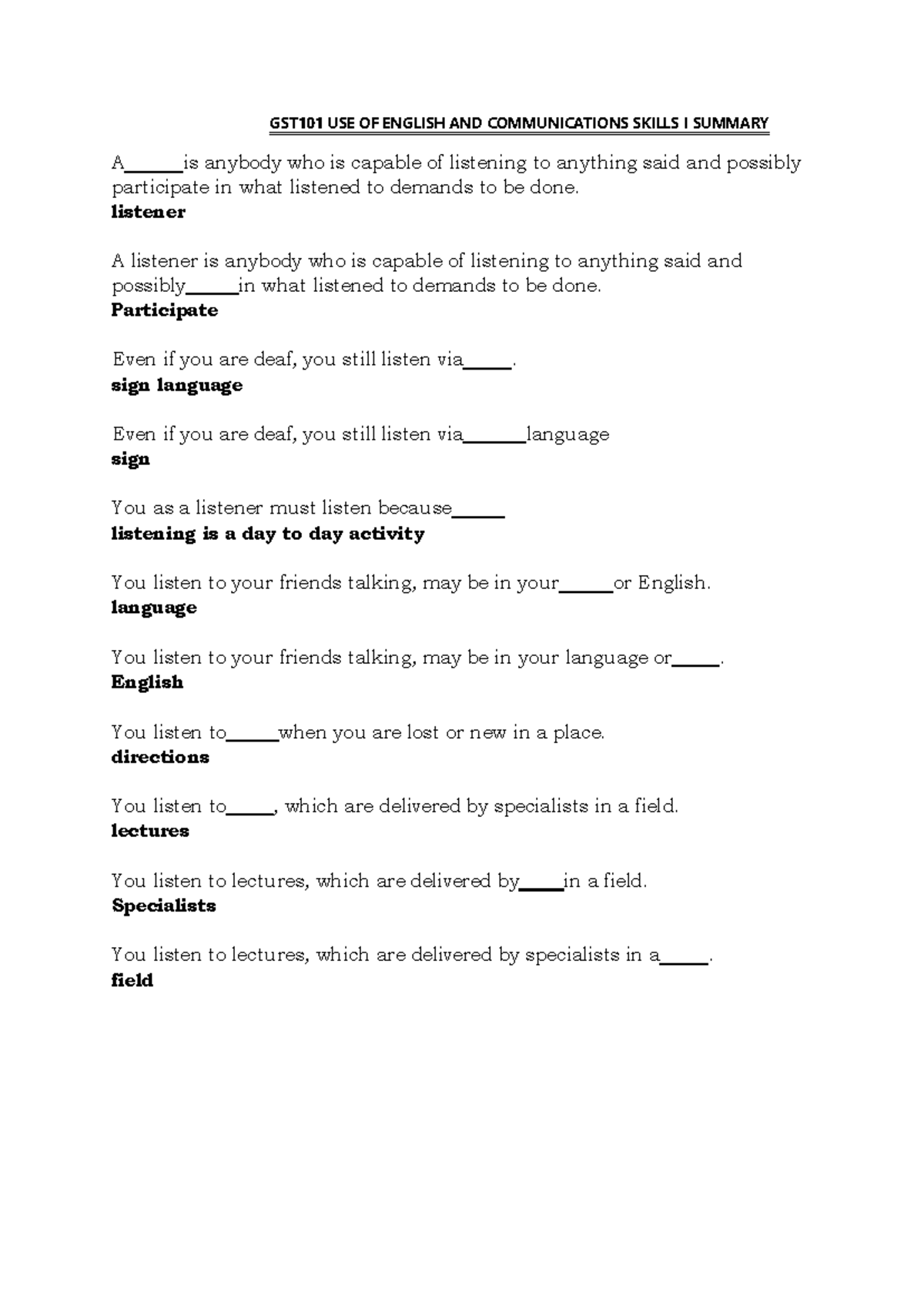GST101 Summary of English & Communication Skills I: Key Concepts - Studocu