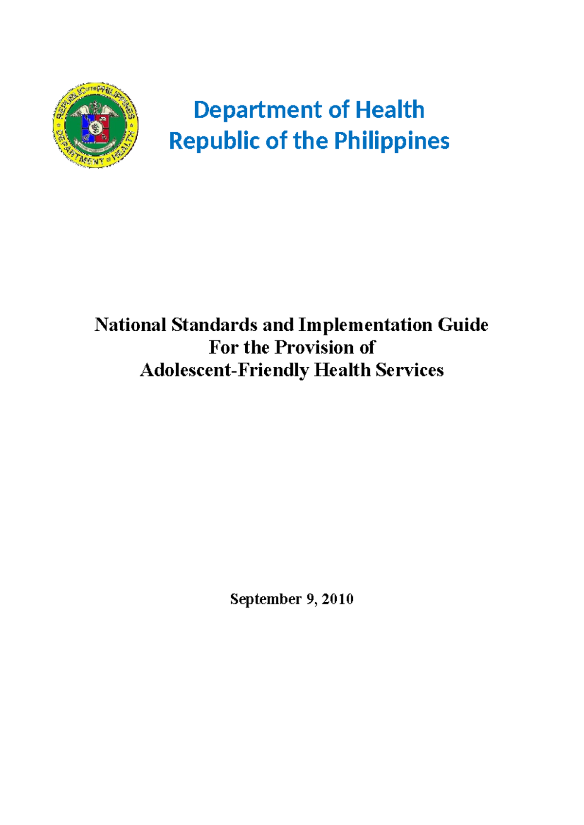 National Standards & Implementation Guide for Adolescent Health ...