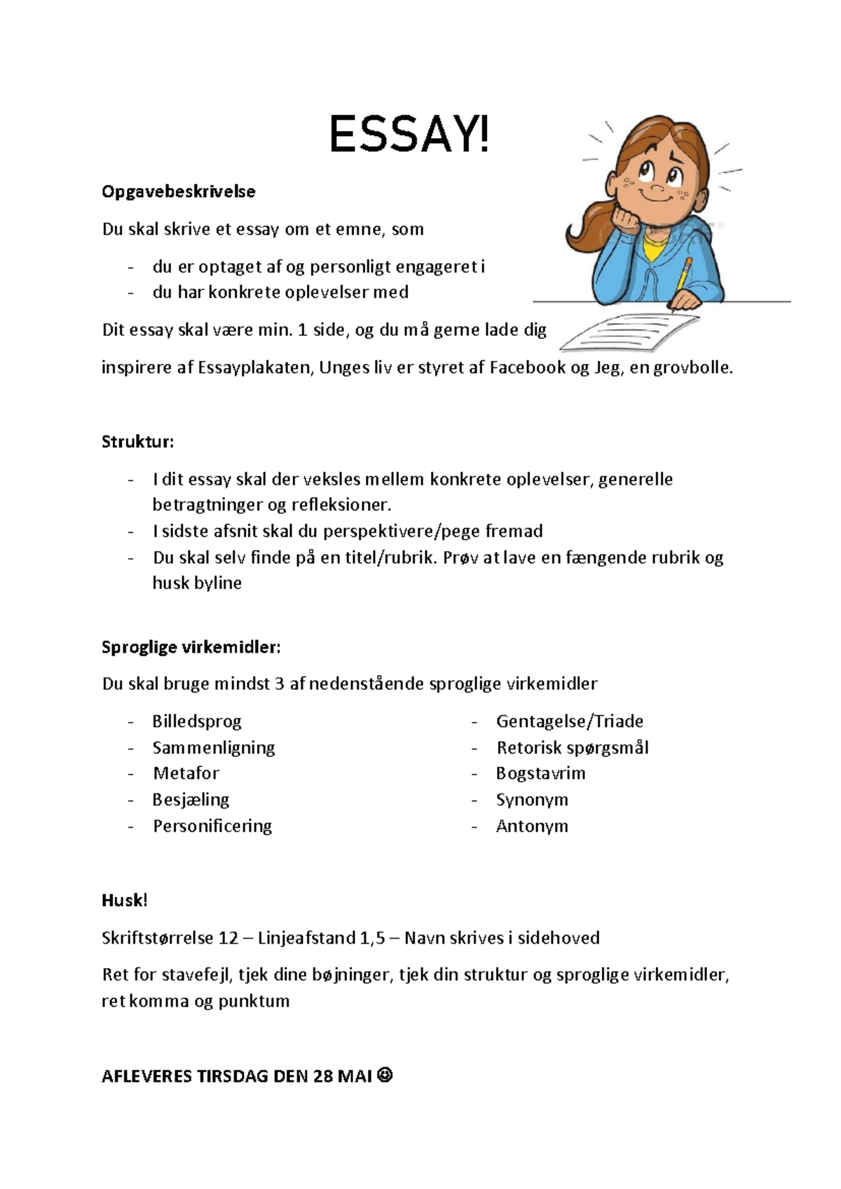 ESSAY! Opgavebeskrivelse til Stiloplæg (Kursuskode) - Studocu