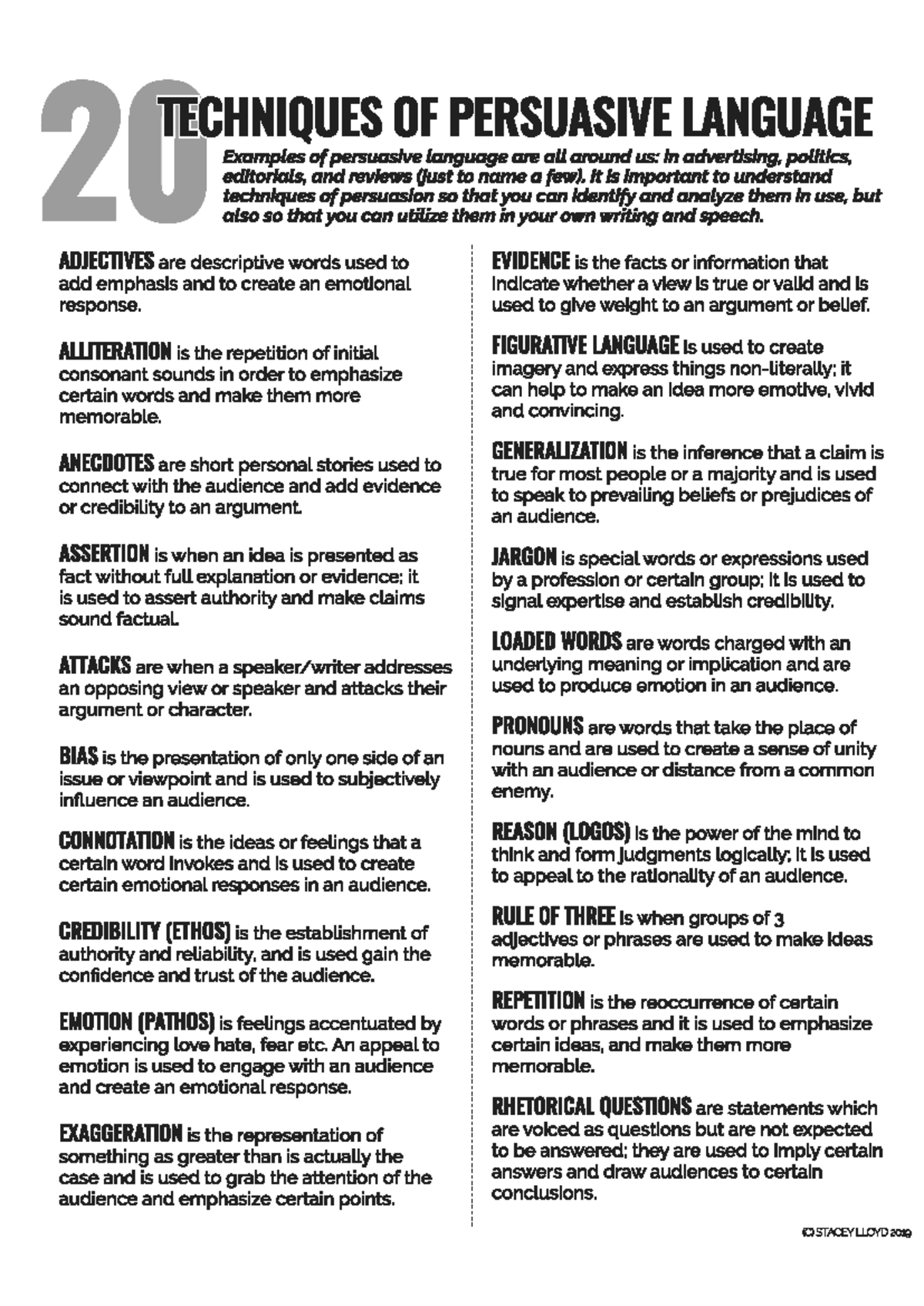 20 Persuasive Techniques: Understanding Language in Communication - Studocu